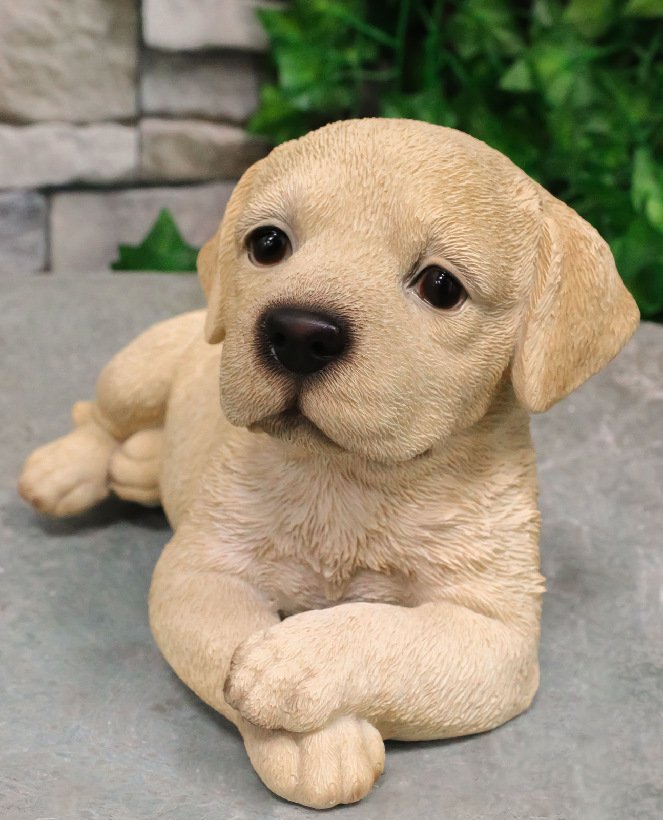 Lifelike Adorable Labrador Puppy Dog Lying On Belly With Crossed Arms ...