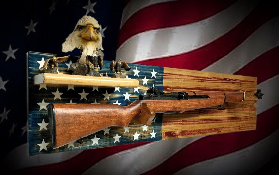 Rustic Old Glory Vintage M1 Garand Rifle Wall Display with Shelf ...