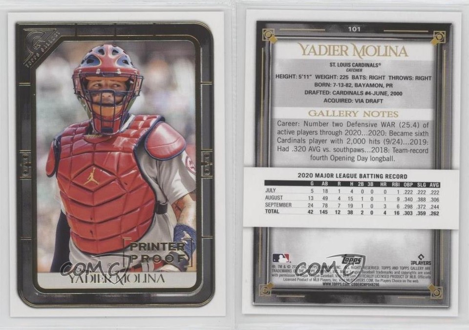 2021 Topps Gallery Printer Proof Yadier Molina #101 0p0 | eBay