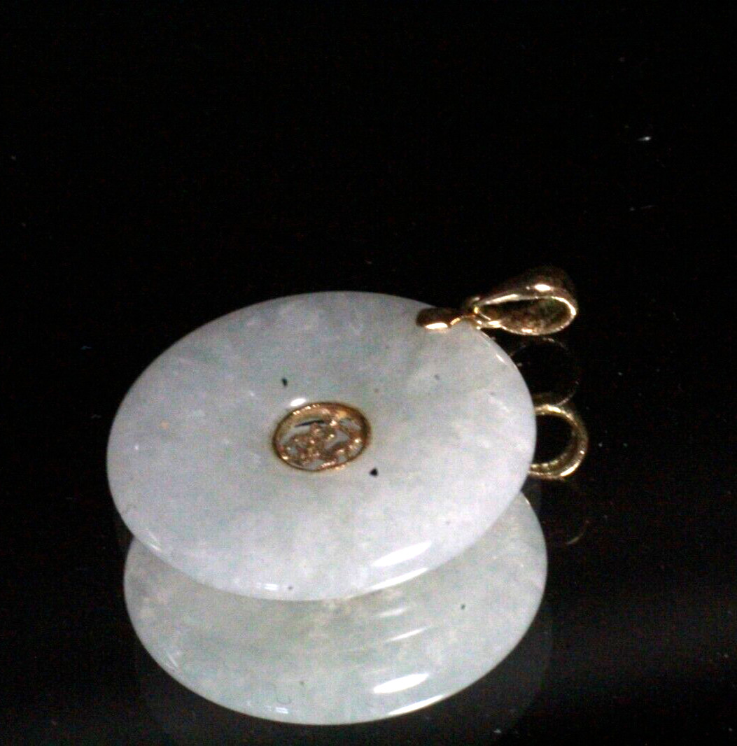 14K Gold Chinese Symbols Donut Green Jade Contemporar… - Gem