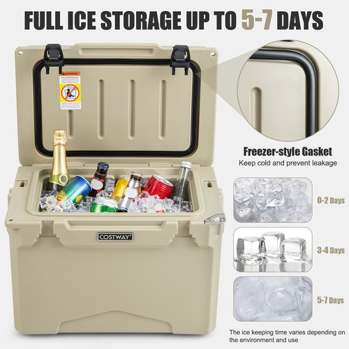 Portable 25 QT Cooler Rotomolded Ice Chest Insulated Ice Box for 5-7 ...
