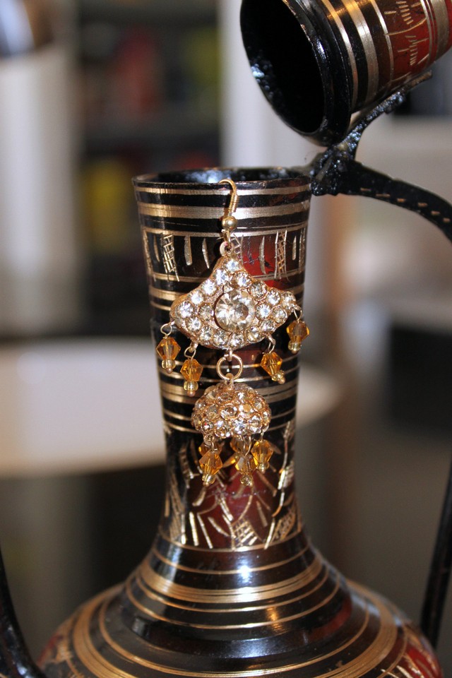 Indian Bollywood Style Lakh Lac Dangle Earrings CZ Stones wedding gypsy ...