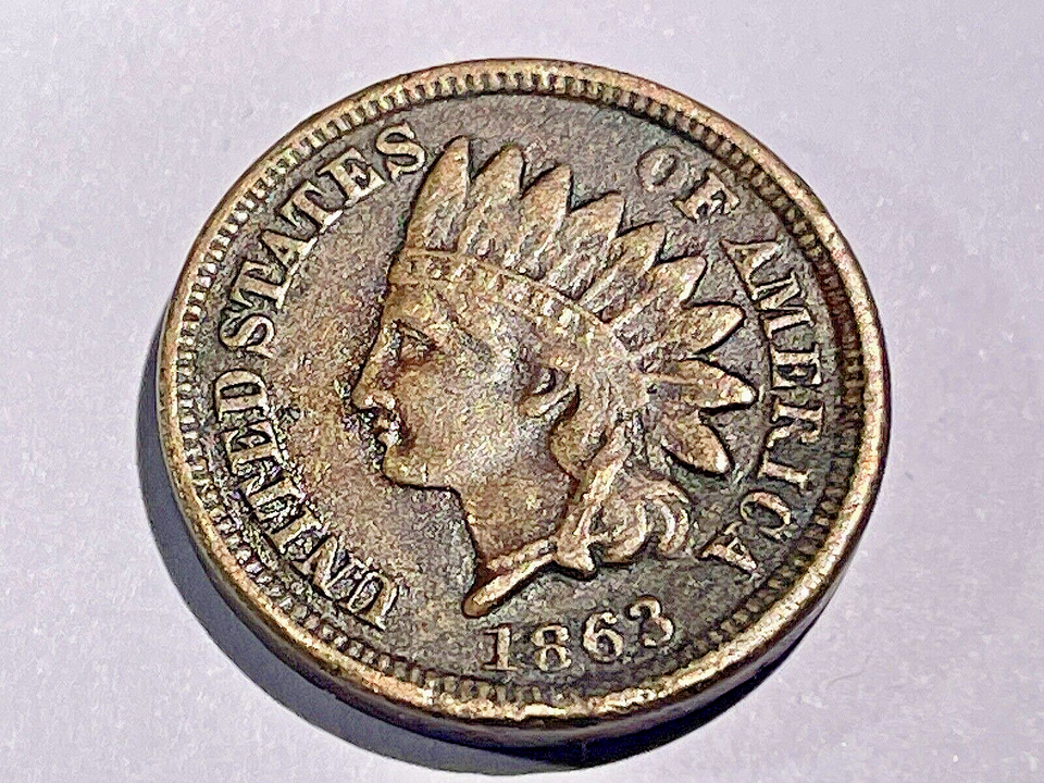 1863 Indian Head Cent Very Fine VF Coin ORIGINAL LIGHT BROWN COLOR NICE ...