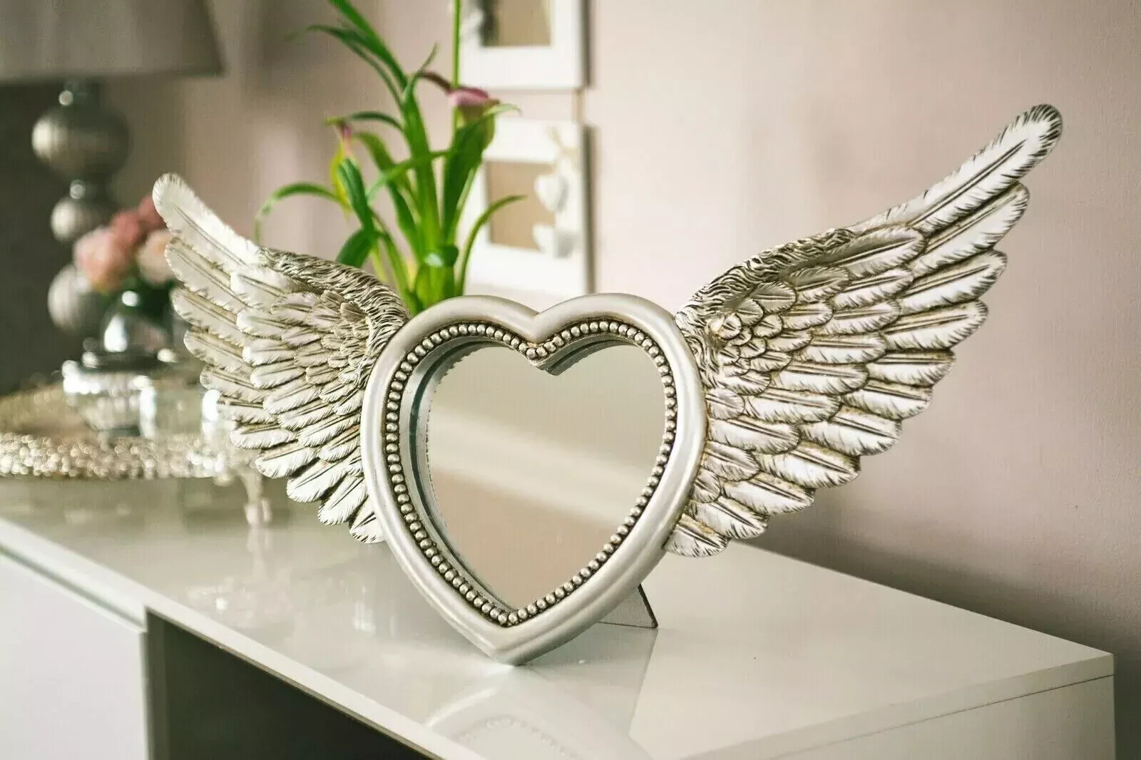 Angel Wings Wall Mirror Heart Xlarge Home Decoration Silver Free ...