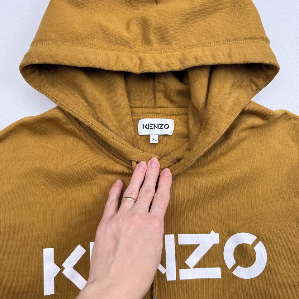 KENZO Logo Hoodie Sweatshirt Mens Fits L (Tag XL) Mustard Gold Cropped ...