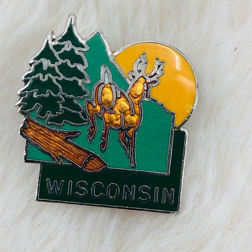 Vtg State of Wisconsin Souvenir Enamel Lapel Pin w/ Deer | eBay