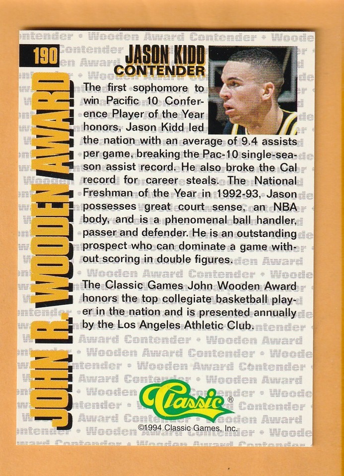 Jason Kidd California Golden Bears 1994 Classic Four Sport #190 HOF | eBay