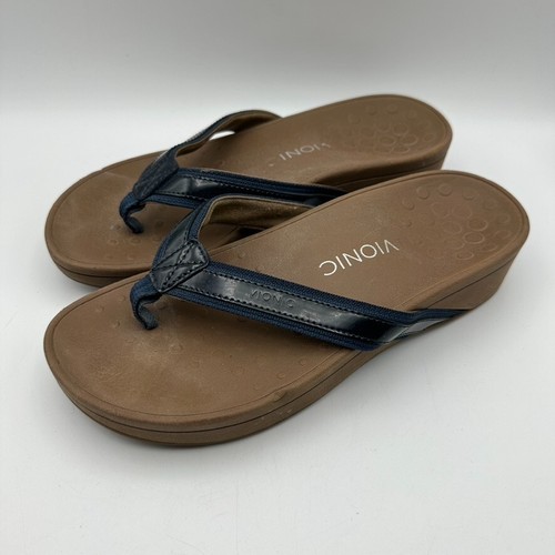 Vionic High Tide Platform Sandal Navy Blue/Tan Flip Flop Wedge Women's ...