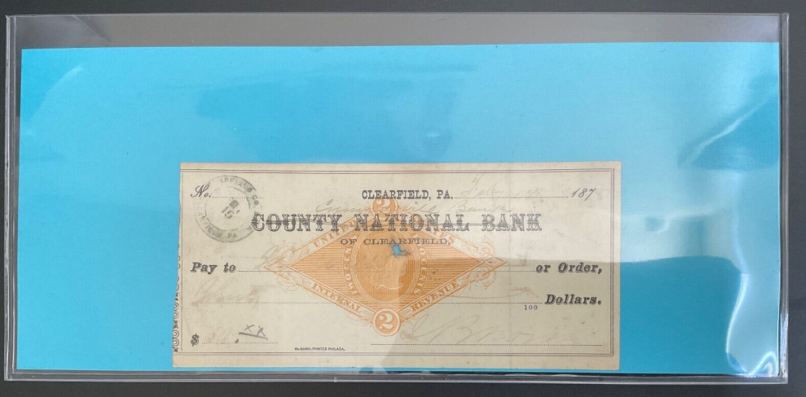 Clearfield Pennsylvania County National Bank 1870 Check/Money Order | eBay