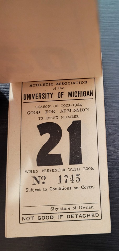 1923-24 University of Michigan Student Athletic Ticket Book Fielding ...