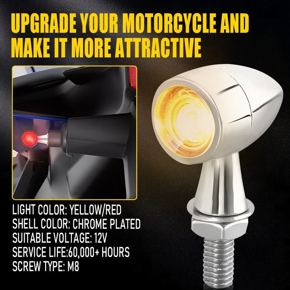 Chrome Motorcycle LED Mini Bullet Turn Signal Blinker Brake Running ...