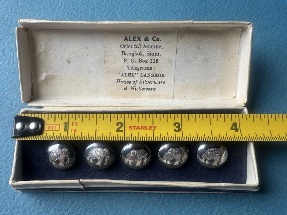 Antique ALEX & CO. Bangkok Siam .925 Sterling Silver Set of 5 Elephant ...