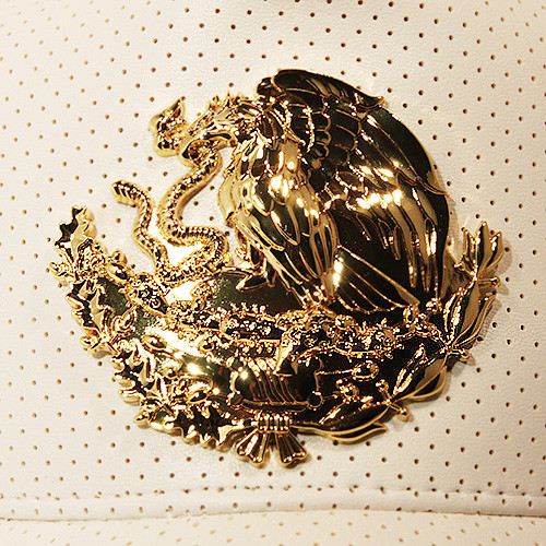 Mexico Trucker Snapback Hat White Artificial Perforated Leather Gold ...