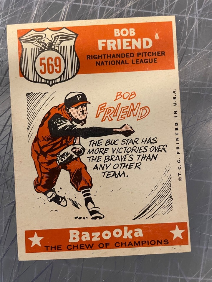 1959 TOPPS 569 BOB FRIEND PITTSBURGH PIRATES ALL STAR BASEBALL CARD NM ...