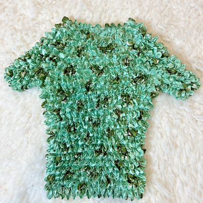 VTG Y2K POPCORN STRETCH TOP GREEN FLORAL Boho Festival Sexy FAIRY NEW ...