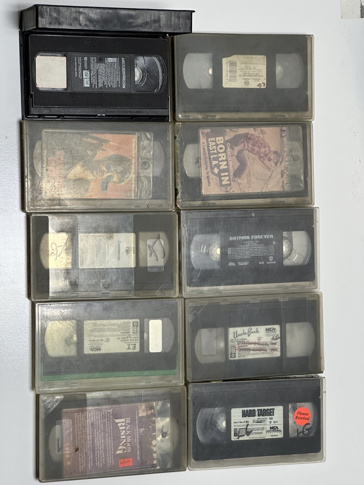 Lot of 10 - VHS Tapes - ET, Uncle Buck, Batman Forever, Commando, Hard ...