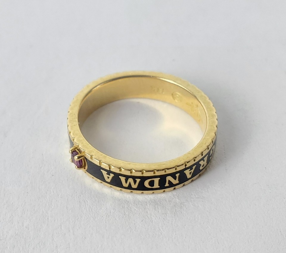 Beloved Fine Jewelry 18k Yellow Gold Grandma Love Enamel 4mm Band Ring ...