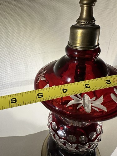 Antique Bohemian Cut To Clear Ruby Table Lamp Works 12” x 5” | eBay