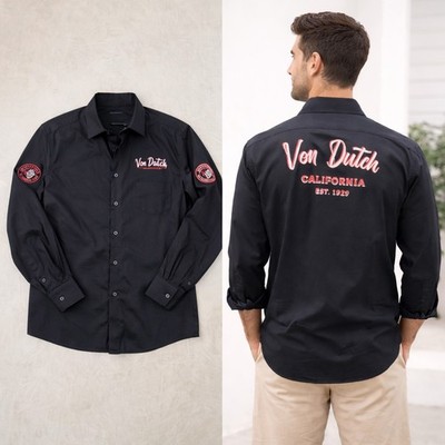 Von Dutch Originals Black Button Up Long Sleeve Graphics Shirt Men’s ...