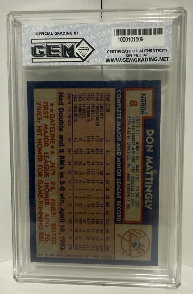Don Mattingly Rookie 1984 Nestle #8 RC Card MLB New York Yankees GEM ...