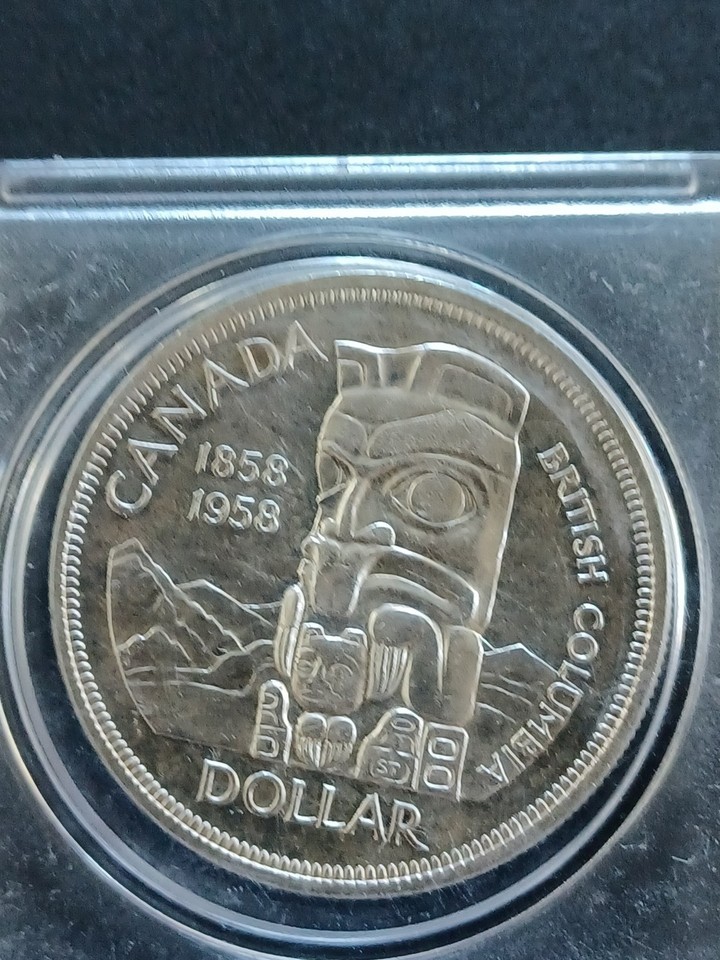 1958 Canadian Silver One Dollar Totem Pole Coin, .800 Fine Silver ...