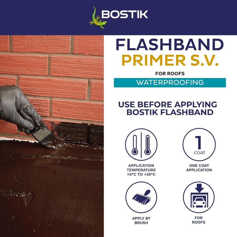 Bostik Flashband Primer SV 1L for Bituminous Flashing Tape Roof Sealant ...