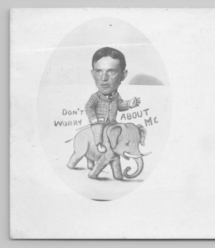 Arcade RPPC Dandy Dapper Gent Man Rides Elephant "Don't Worry About Me ...