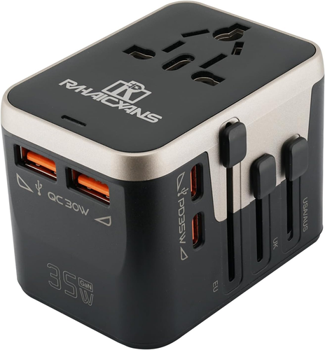 Universal Travel Adapter 35W- 4-Port Worldwide Power Plug (2 USB-C + 2 ...