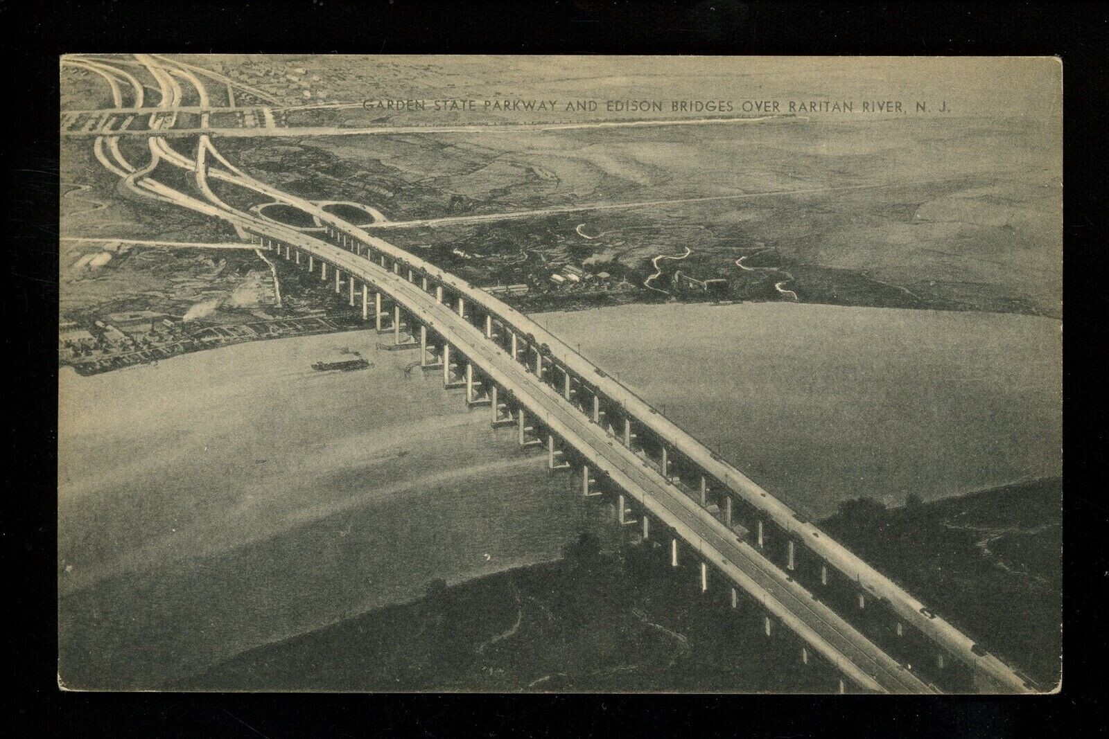 New Jersey NJ postcard Turnpike Edison Bridge over Raritan River ...