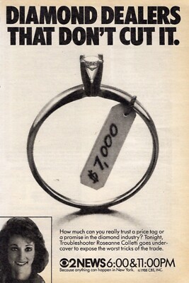 1988 WCBS NEW YORK TV NEWS AD ~ ROSEANNE COLLETTI REPORTS on DIAMOND ...
