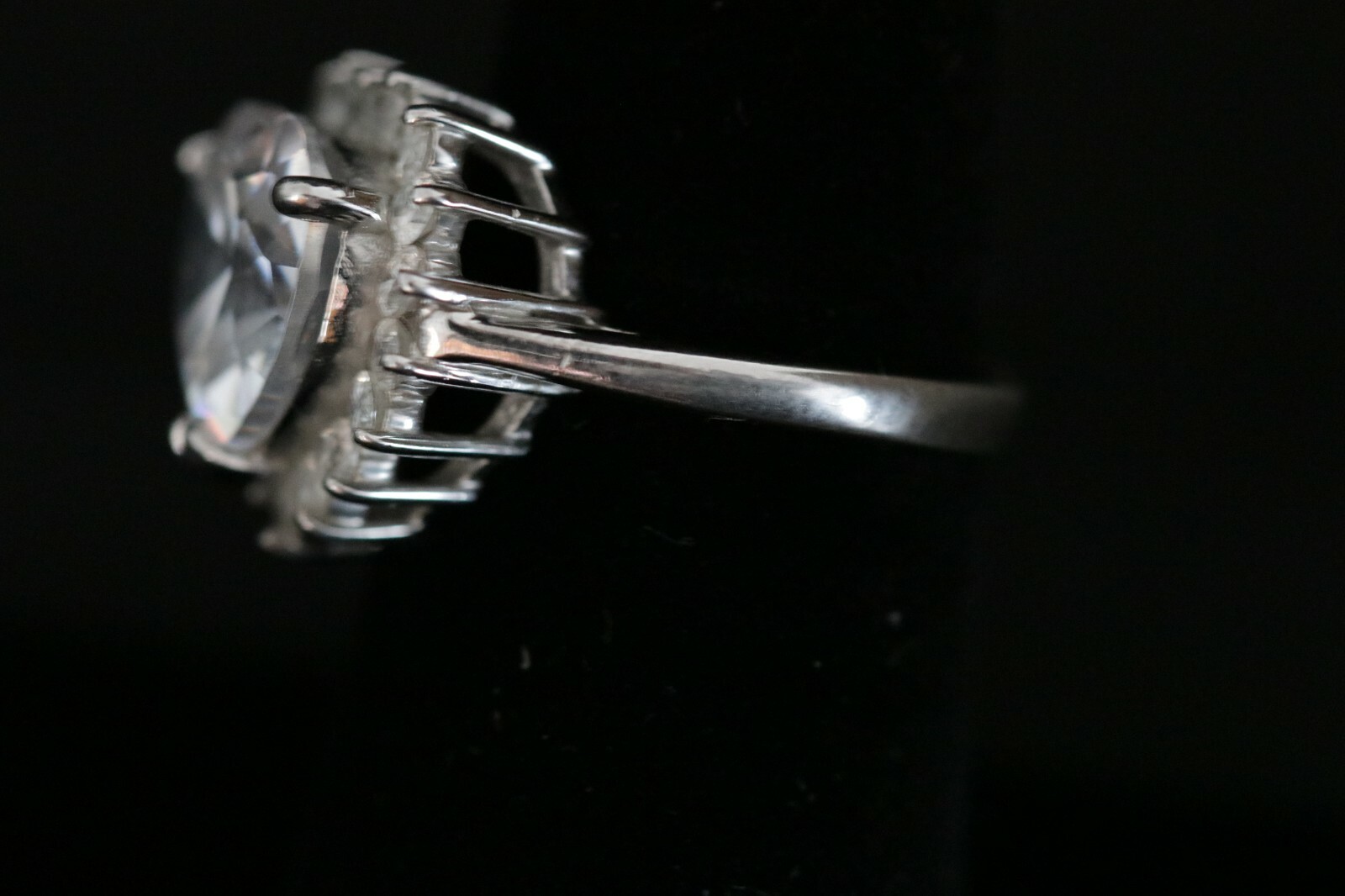 VTG Sterling Silver FAS Ring Size 6.75 CZ Heart w/ CZ Halo Solid 925 ...