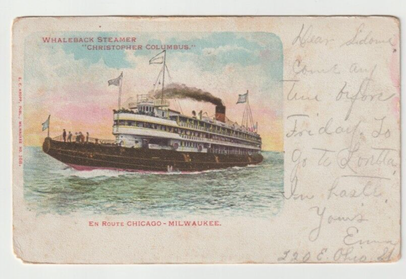 Antique Postcard C.1907 Whaleback Steamer ,Christopher Columbus , to ...