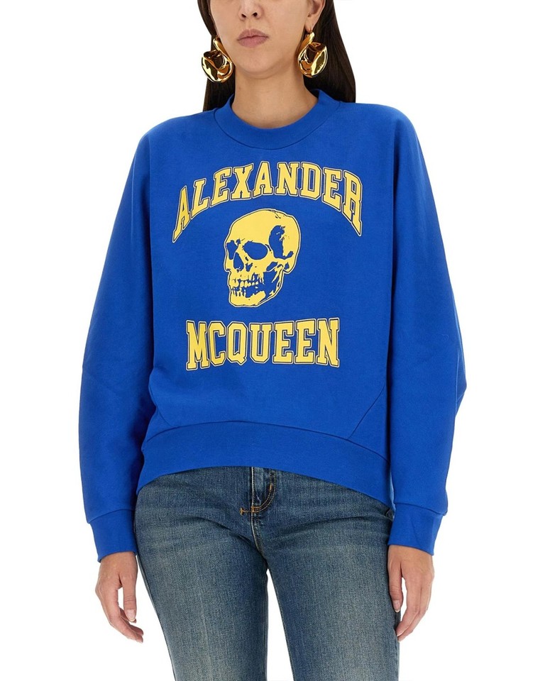ALEXANDER MCQUEEN Skull Graphic Crewneck Sweatshirt Women Blue Sweaters ...