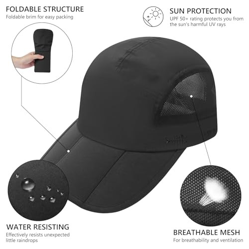 Folding Fishing Baseball Cap UPF 50+ Water Resistant Outdoor Portable ...