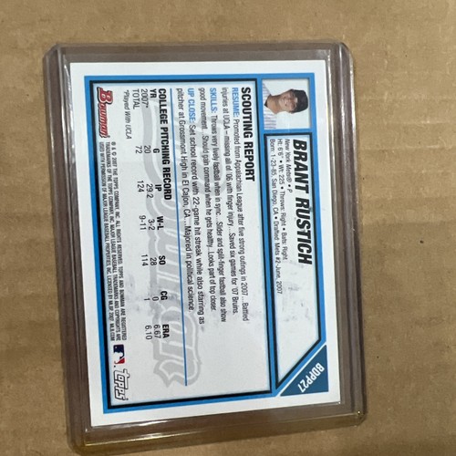 SIGNED BASEBALL CARD AUTO NEW YORK METS BRANT RUSTICH BOWMAN 2007 ...