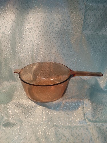 Corning Vision Ware Glass Sauce Pan Pot 2.5 Liter Pyrex Amber Cookware ...