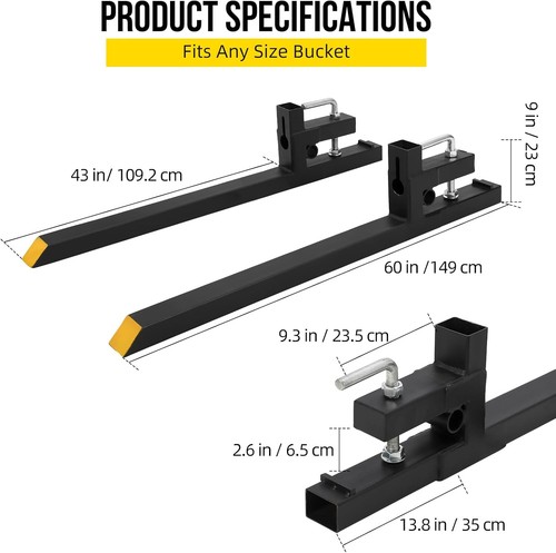 43/60" Tractor Clamp on Pallet Forks Skid Steer Loader Bucket 2/4000lbs ...
