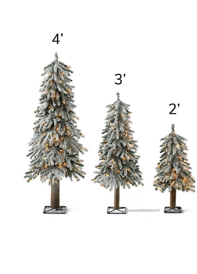 Grandinroad Pre-Lit Flocked Alpine Trees, Set Of Three, Christmas ...