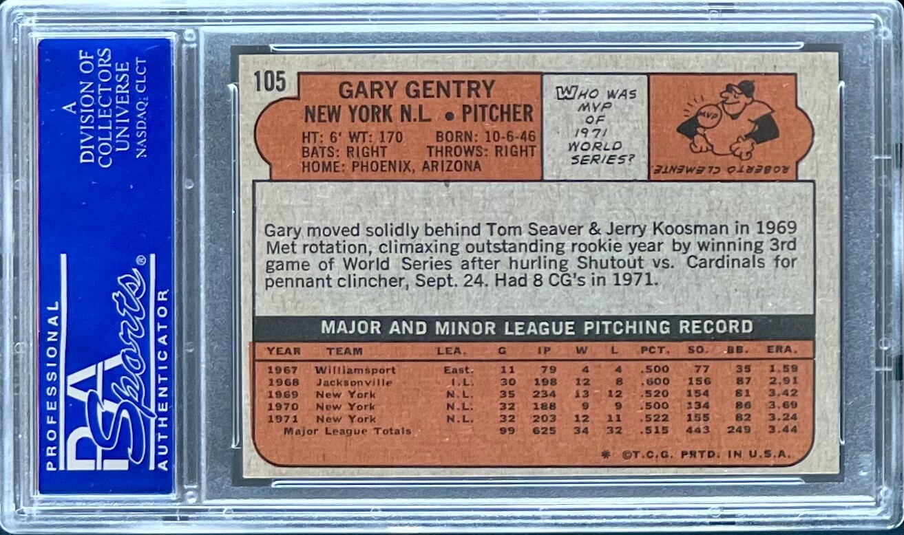 1972 TOPPS #105 GARY GENTRY PSA 9 MINT METS | eBay