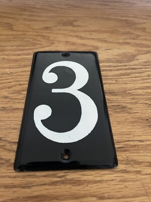VINTAGE Enameled Porcelain Sign House-Door HOTEL ROOM Number 3 3" x 2. ...