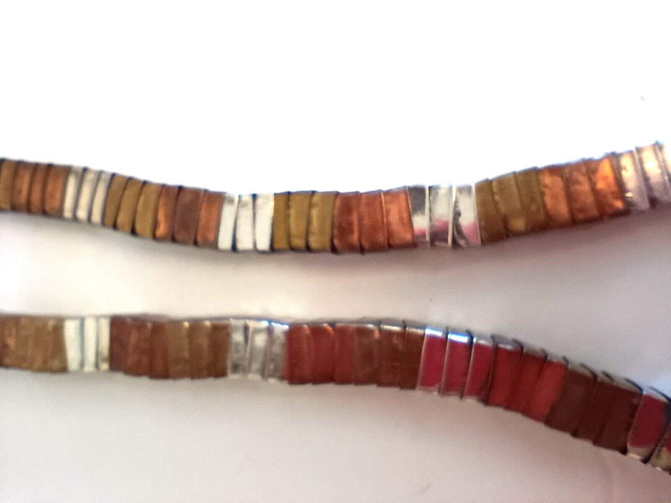 Vintage Tri-Color Metal Square Cap Bead Necklace 32" | eBay