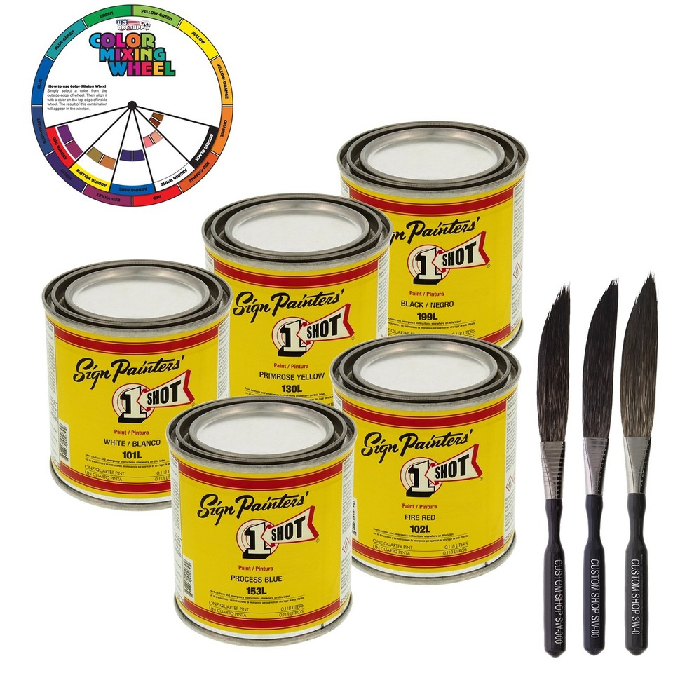1/4 Pint 1 Shot Starter Enamel/Kit 5 Color Set Pinstriping Lettering ...