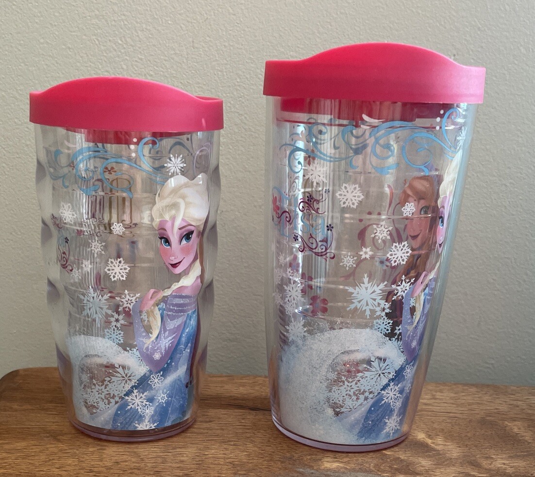 Set of Two Disney Frozen Anna Elsa Tervis Tumbler Cups - 16 & 10 oz w ...