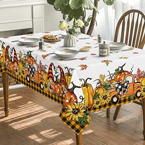 Fall Tablecloth 60x84 Inch Rectangular Thanksgiving Autumn Harvest ...