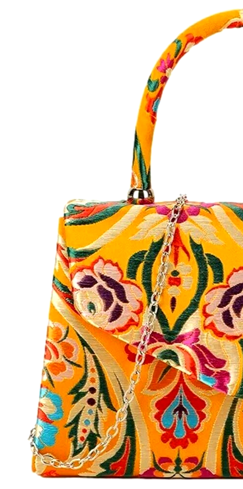 Yellow Grab Bag Ladies Satin Floral Red Purple Blue Flowers Evening Bag ...