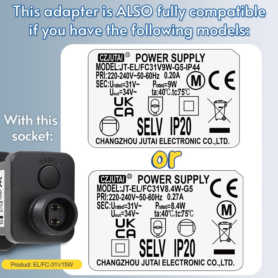 31V 15W String Lights Indoor-Outdoor Power Adapter for CZJUTAI JT-EL ...