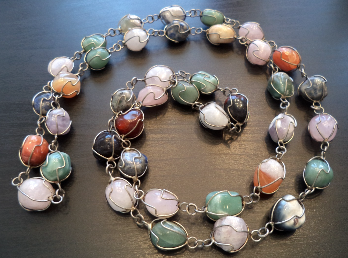 STUNNING VINTAGE ESTATE HIGH END LARGE HEAVY CAGED AGATE 46" NECKLACE ...