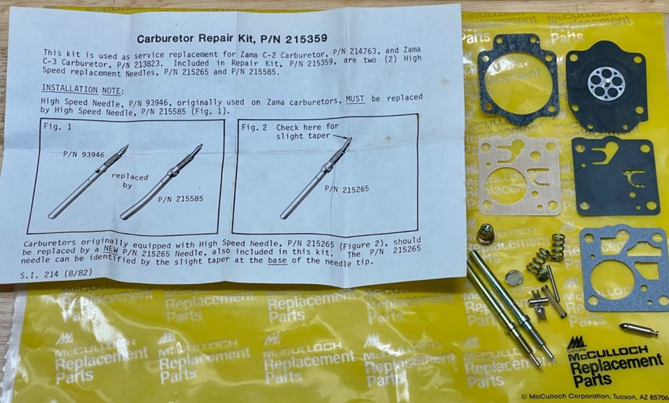 NOS OEM McCulloch Zama C2 Major Rebuild/Repair Kit PN 215359 (Bin 68 ...