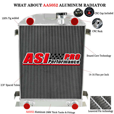 3 Row Aluminum Radiator for 1932-1938 1933 Ford Stock Height Flathead ...