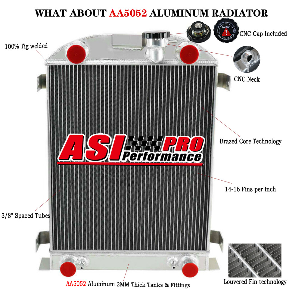 3 Row Aluminum Radiator for 1932-1938 1933 Ford Stock Height Flathead ...